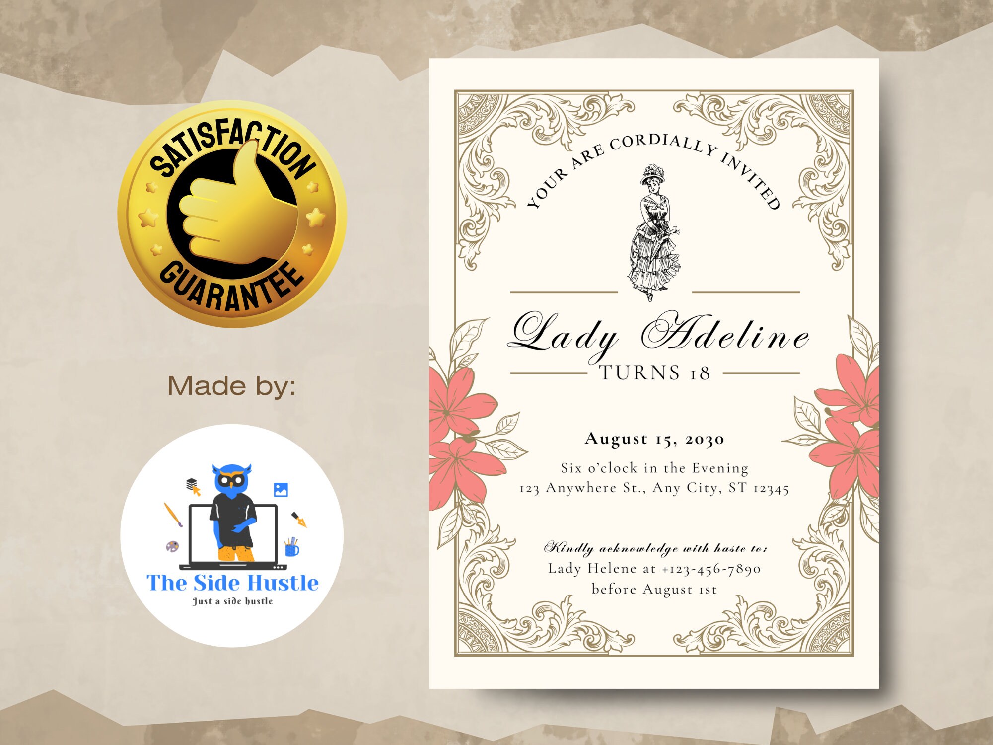 Instant Download Editable Template Vintage Regency Era Birthday ...