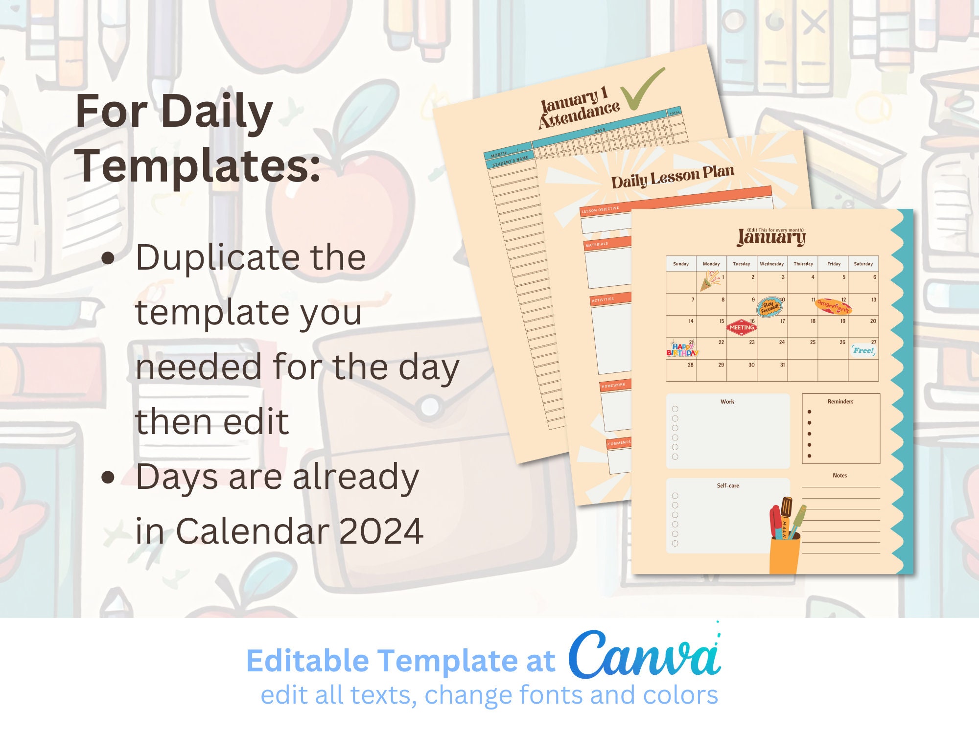 Editable Template Vintage Retro Teacher's Daily Planner Download - Etsy