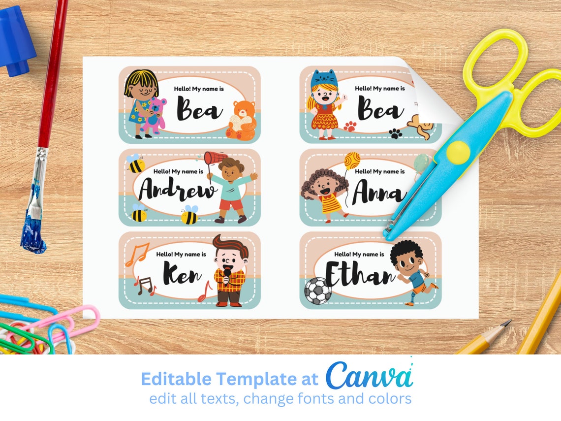 Classroom Children's Name Tag Template Editable Digital Download - Etsy