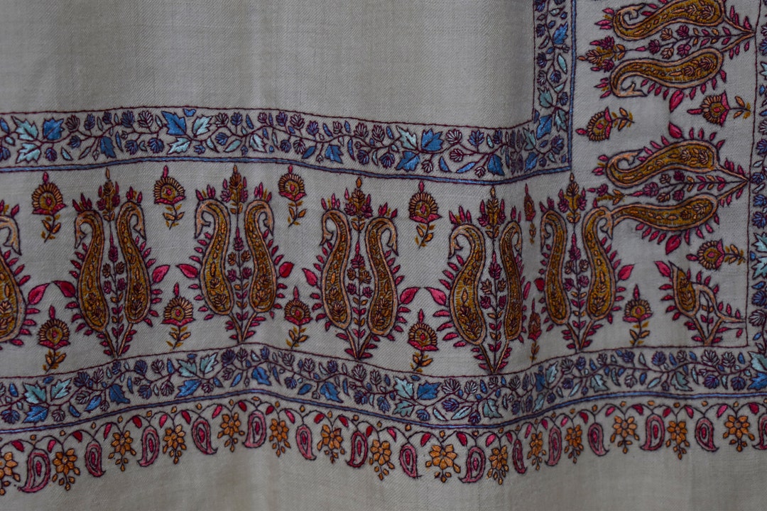 Real Kashmiri Pashmina Cashmere Hand Embroidered Shawl HAJI 40x80 Inch ...