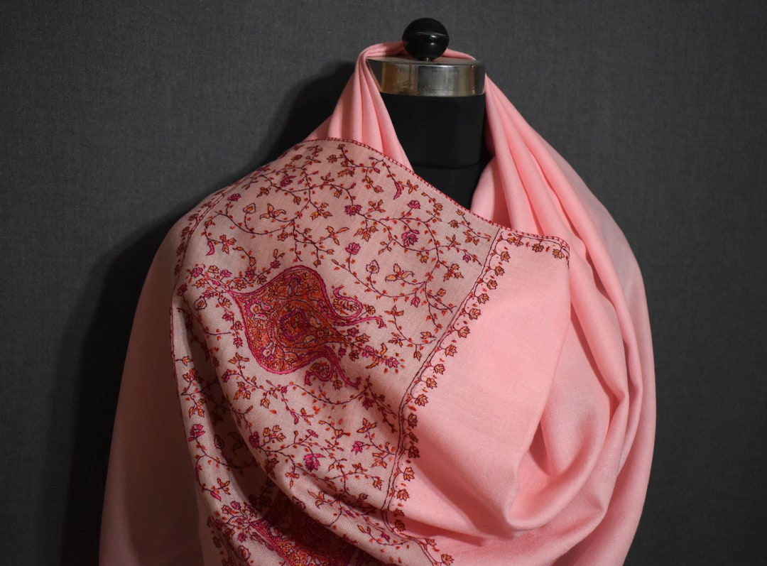 Hand Embroidered Kashmir Pashmina Stole: Pink Wool Sozni Shawl - Etsy