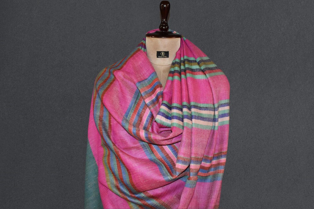Real Kashmir Handwoven Pashmina Cashmere Stripe Shawl Made in Kashmir ...