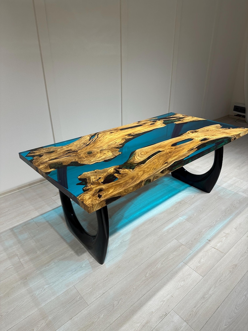 Custom Ocean Blue Epoxy Resin Table: Live Edge Olive Wood - Etsy