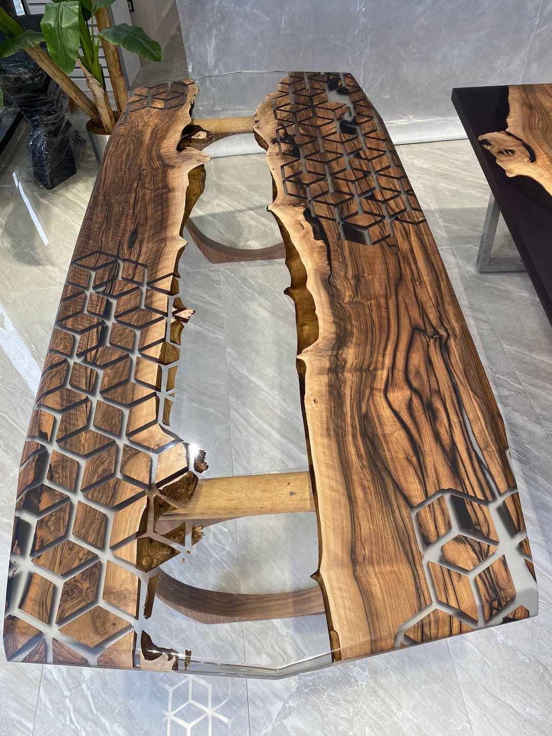 Custom Honeycomb Dining Table, Epoxy River Meeting Table, River Dining ...