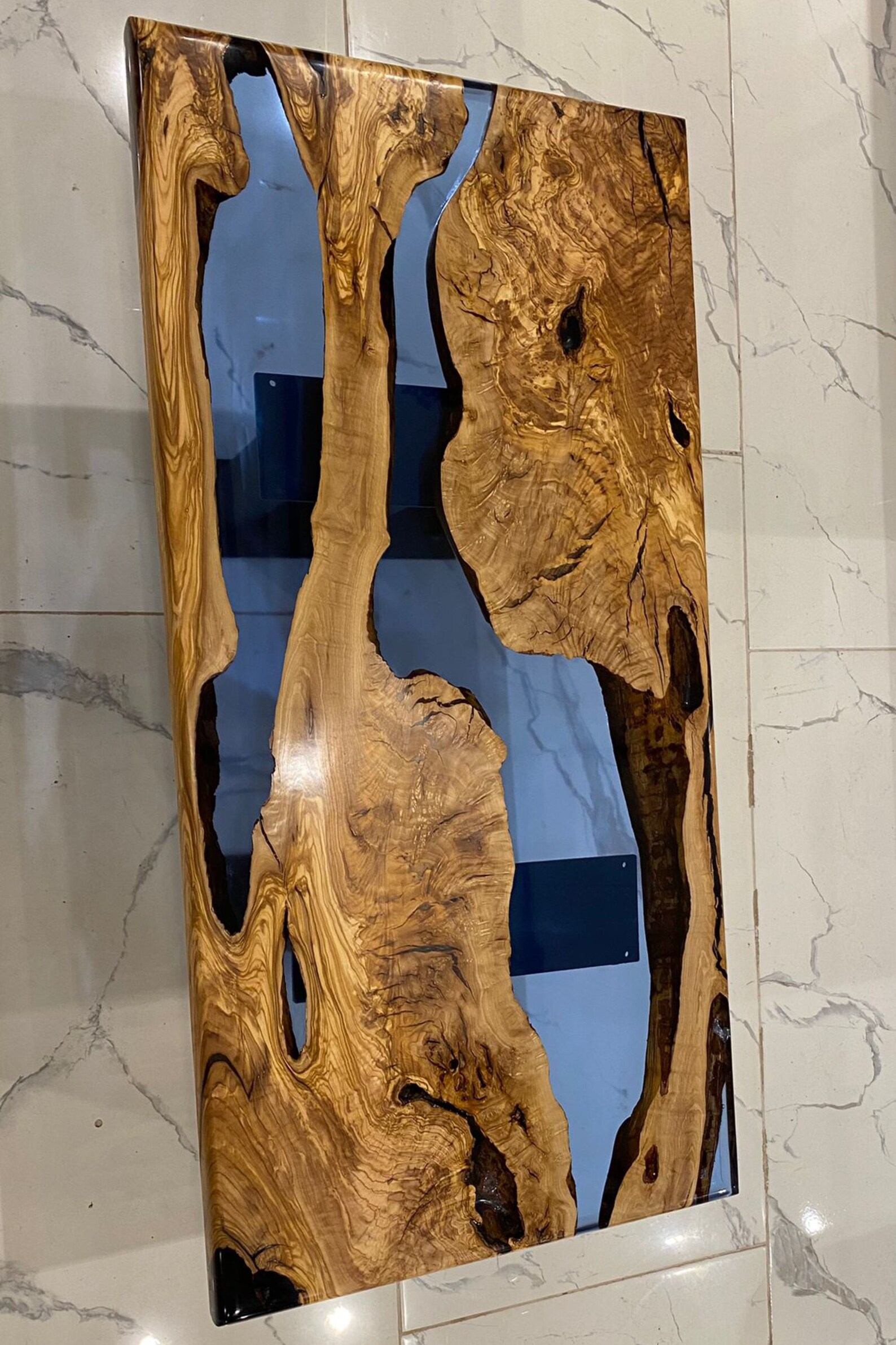 Custom Order Olive Wood Clear Blue Epoxy Coffee Table Top - Etsy