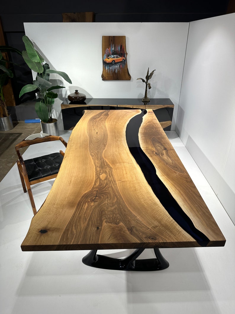 Custom Epoxy River Dining Table, Black Resin River Table, Epoxy Meeting ...