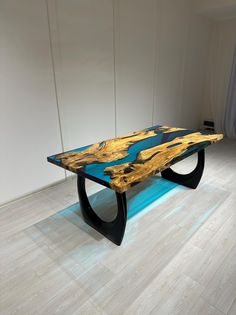 Custom Ocean Blue Epoxy Resin Table: Live Edge Olive Wood - Etsy