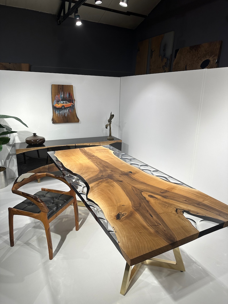 Walnut Epoxy River Dining Table, Natural Edge Resin Desk - Etsy