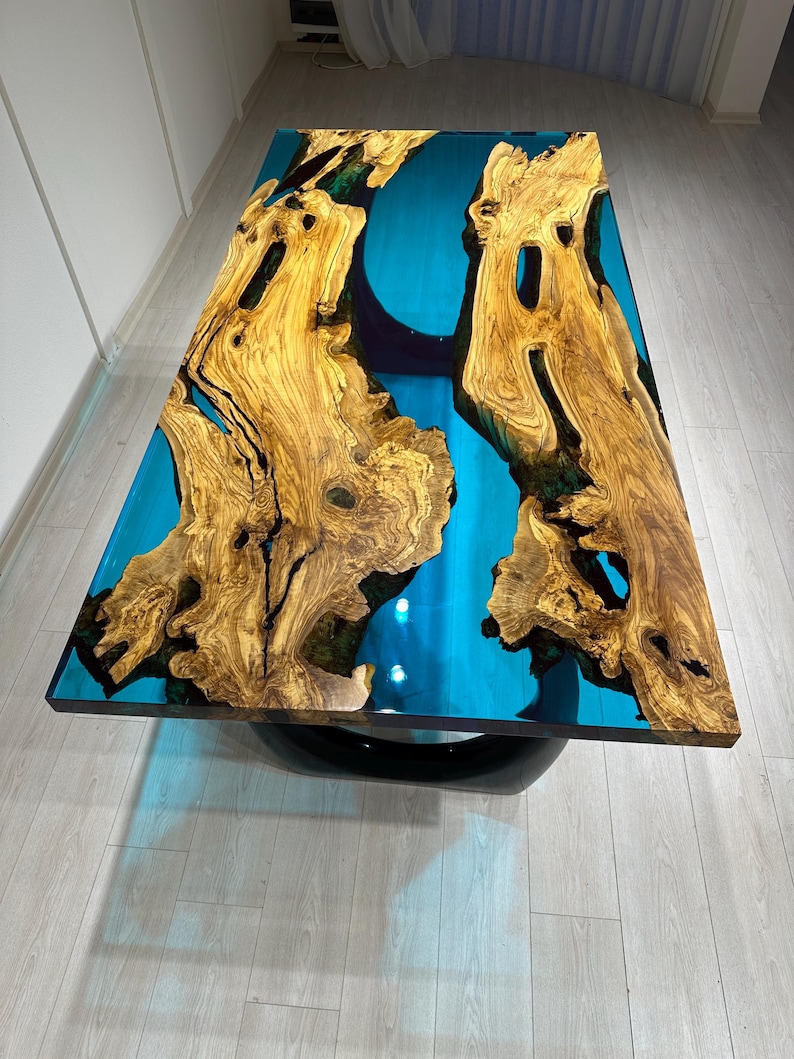 Custom Ocean Blue Epoxy Resin Table: Live Edge Olive Wood - Etsy
