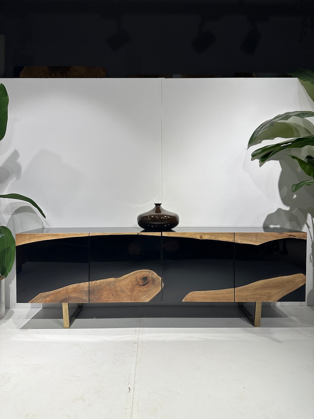 Custom Rustic Media Console, Epoxy Resin Tv Unit, Walnut Wood Sideboard ...