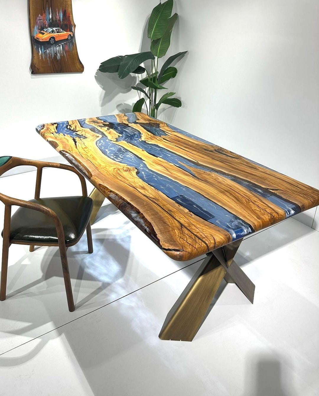 Custom Olive Resin Desk, Epoxy River Table, Ocean Resin Dining Table ...