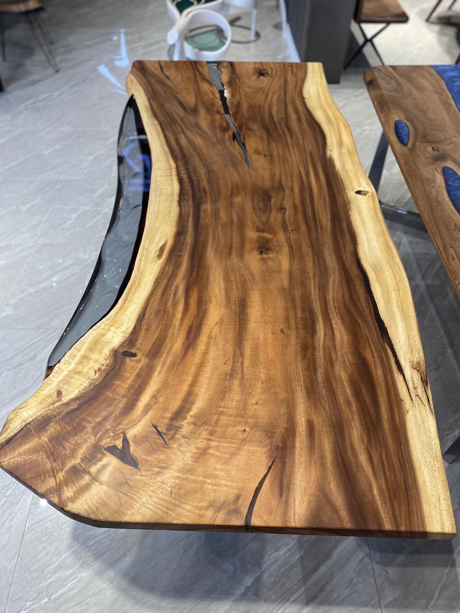 Custom Resin Desk, Live Edge Office Table, Clear Epoxy Dining Table ...