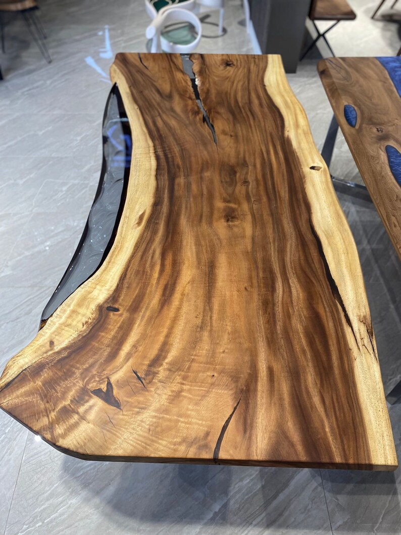 Custom Resin Desk, Live Edge Office Table, Clear Epoxy Dining Table ...