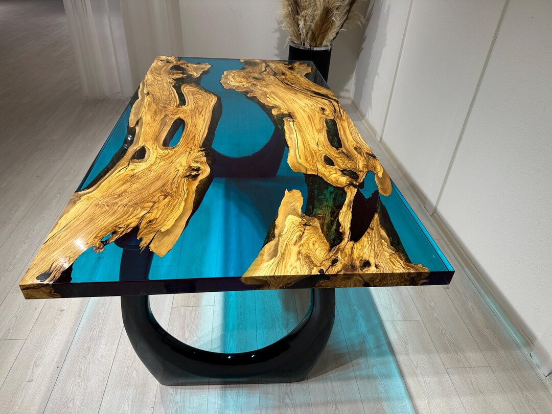 Custom Ocean Blue Epoxy Resin Table: Live Edge Olive Wood - Etsy