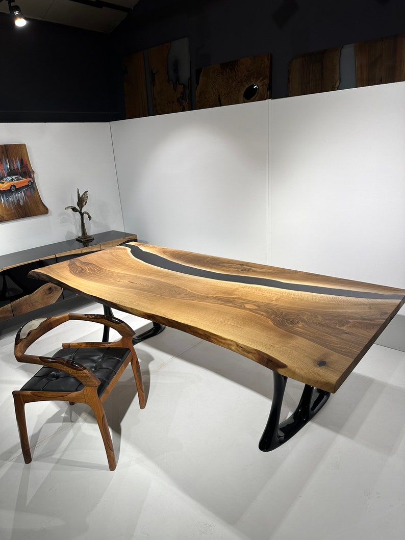 Custom Epoxy River Dining Table, Black Resin River Table, Epoxy Meeting ...