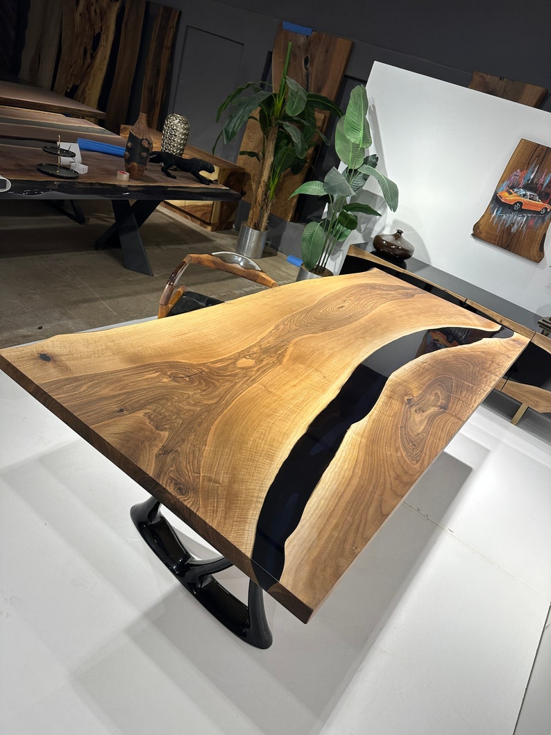 Custom Epoxy River Dining Table, Black Resin River Table, Epoxy Meeting ...