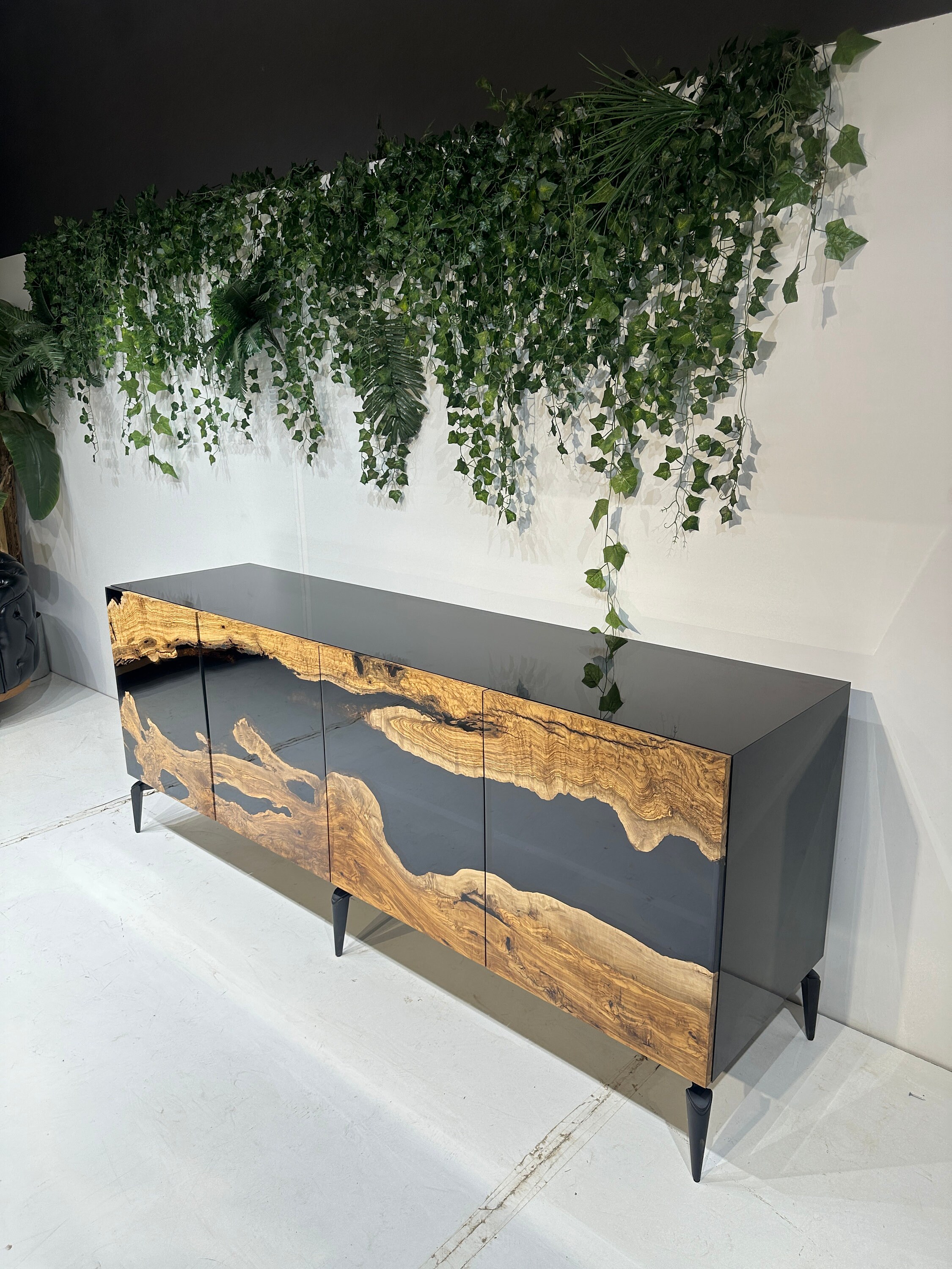 Custom Epoxy Sideboard, Olive Wood Credenza, Black Epoxy Sideboard ...