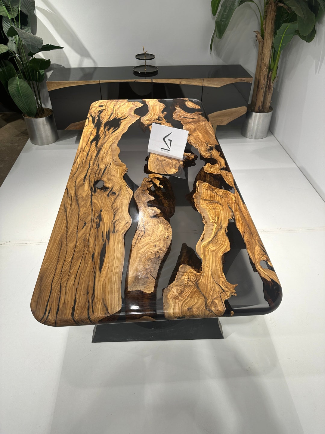 Custom Olive Epoxy River Dinner Table, Black Resin River Table, Epoxy ...