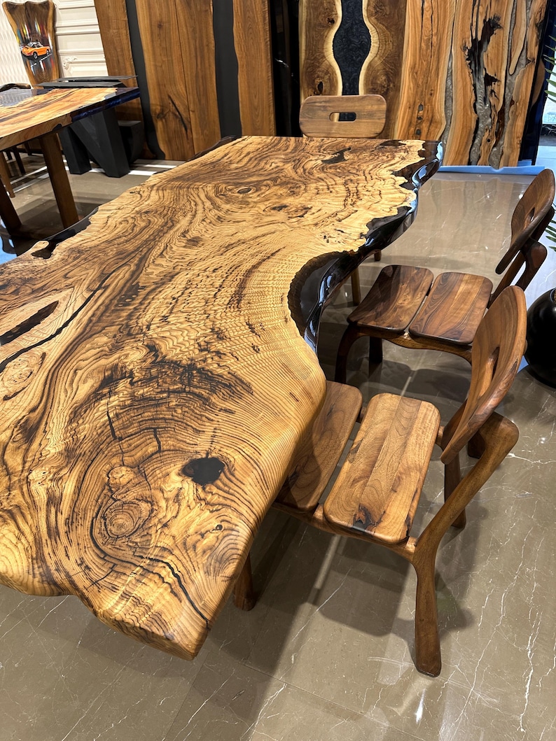Handmade Chestnut Wood Epoxy River Dining Table | Live Edge, Modern ...