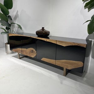 Custom Rustic Media Console, Epoxy Resin Tv Unit, Walnut Wood Sideboard ...