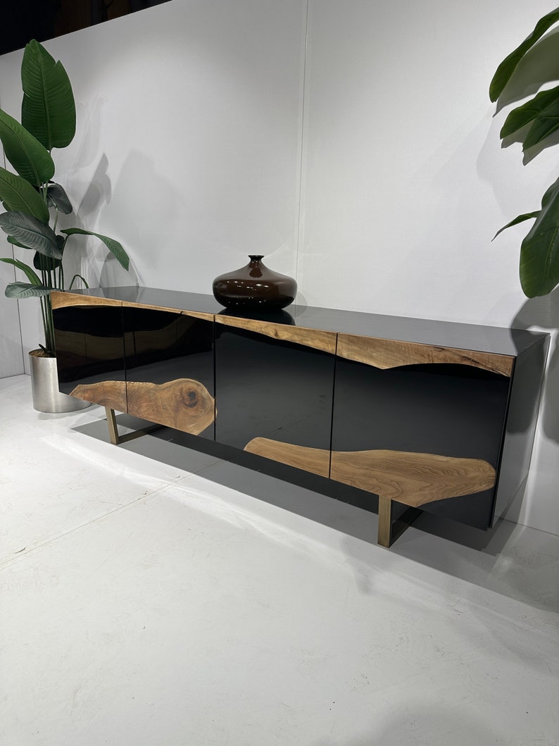Custom Rustic Media Console, Epoxy Resin Tv Unit, Walnut Wood Sideboard ...