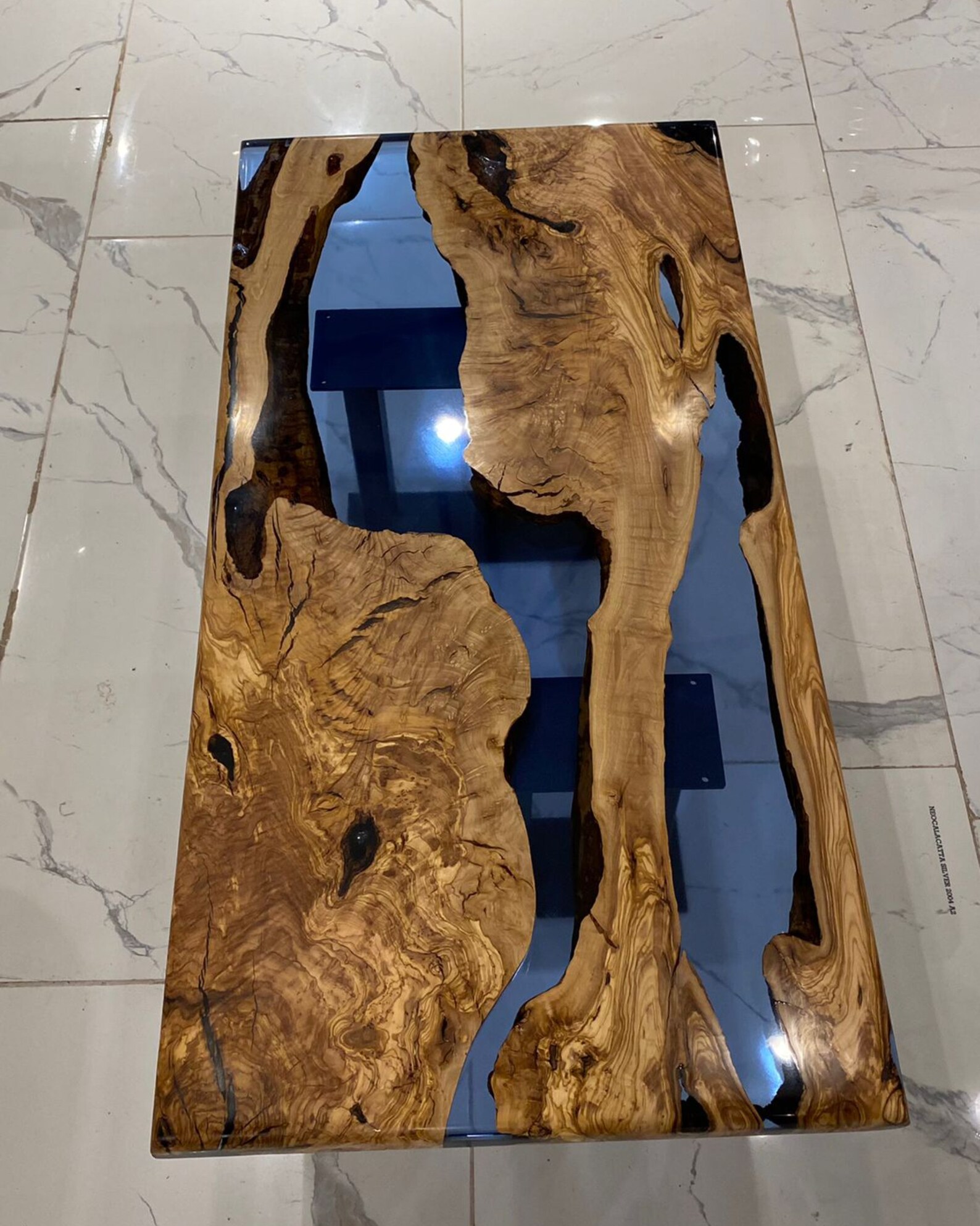 Custom Order Olive Wood Clear Blue Epoxy Coffee Table Top - Etsy
