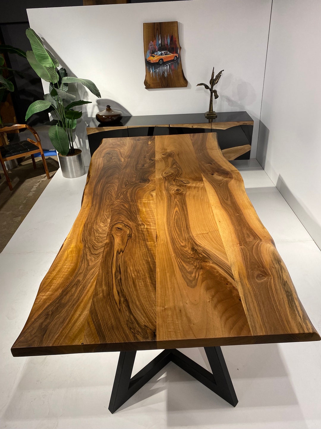 Custom Live Edge Farmhouse Table, Walnut Wood Desk,natural Wooden ...