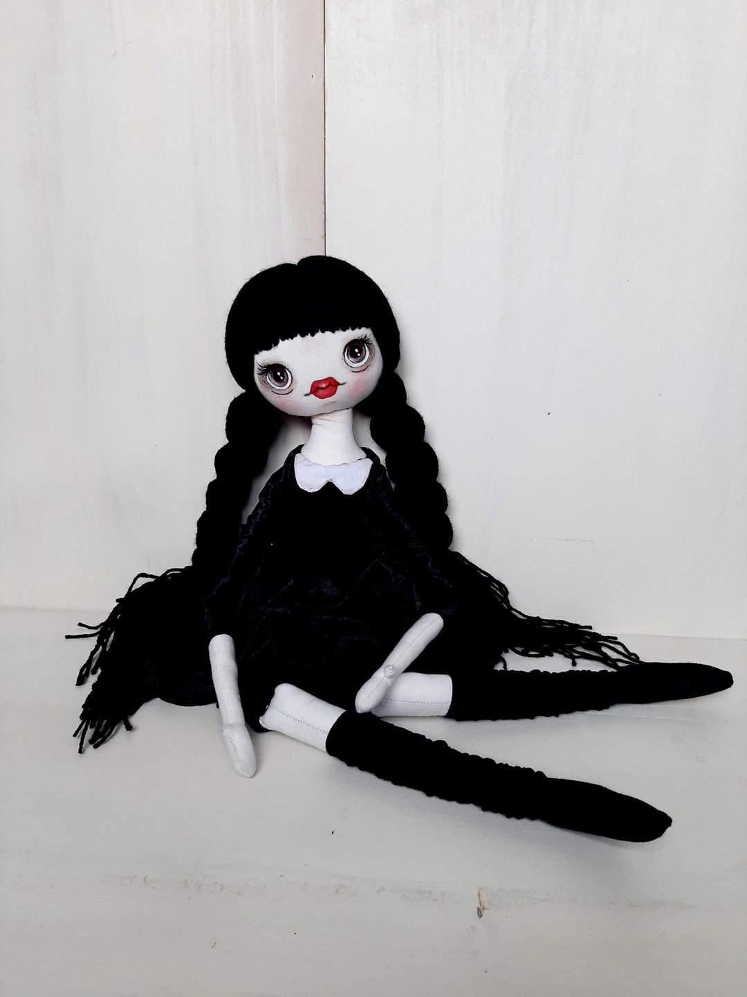 Rag Big Doll in a Black Dress With Black Hair in Pigtails - Etsy