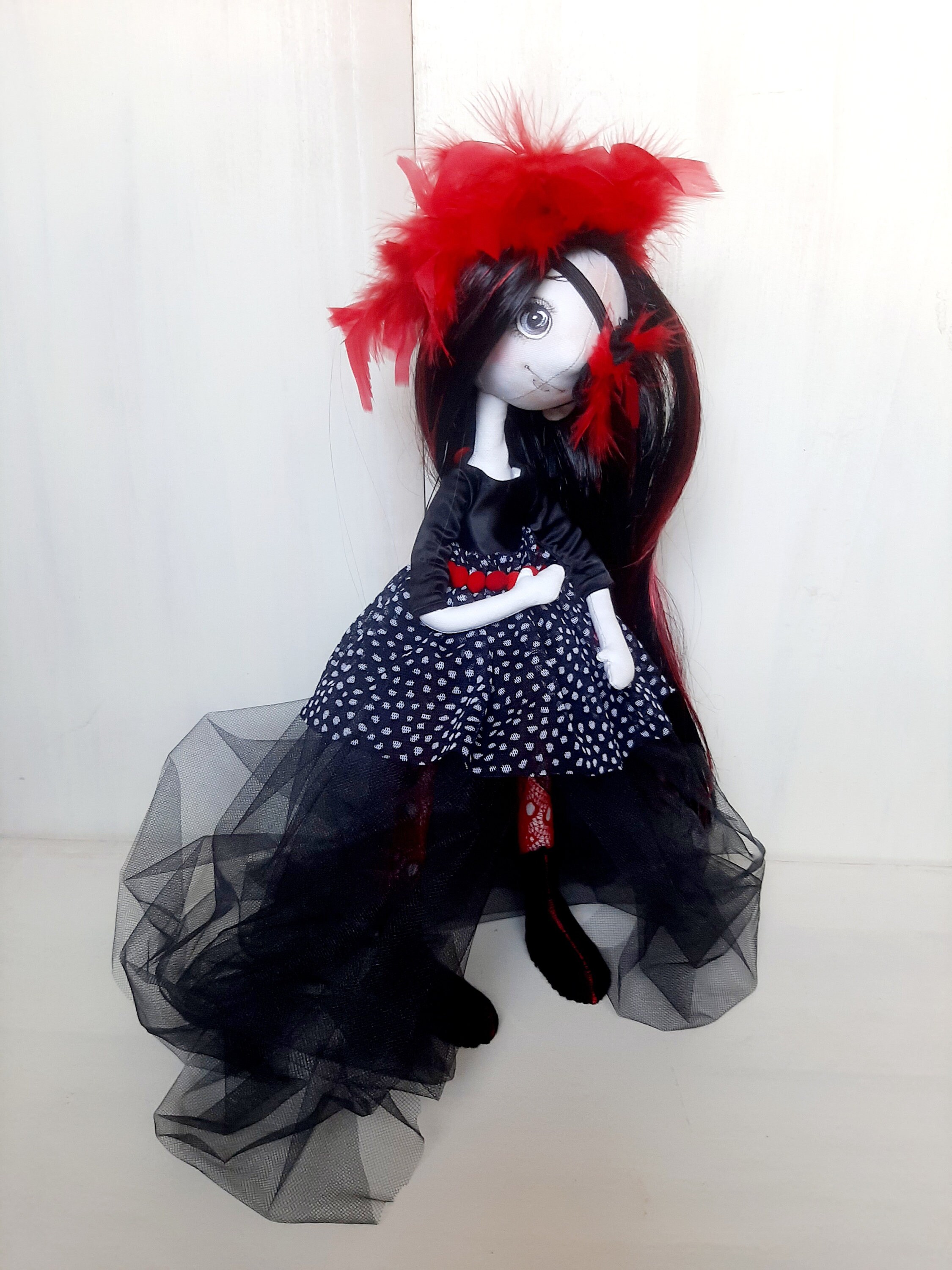 Rag Doll Goth in a Black Dress Fabric Doll Victorian Style - Etsy