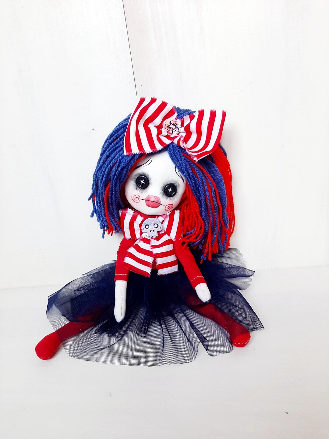 Gothic Style Fabric Doll, Goth Rag Doll in Red Dress and Red Hair ...