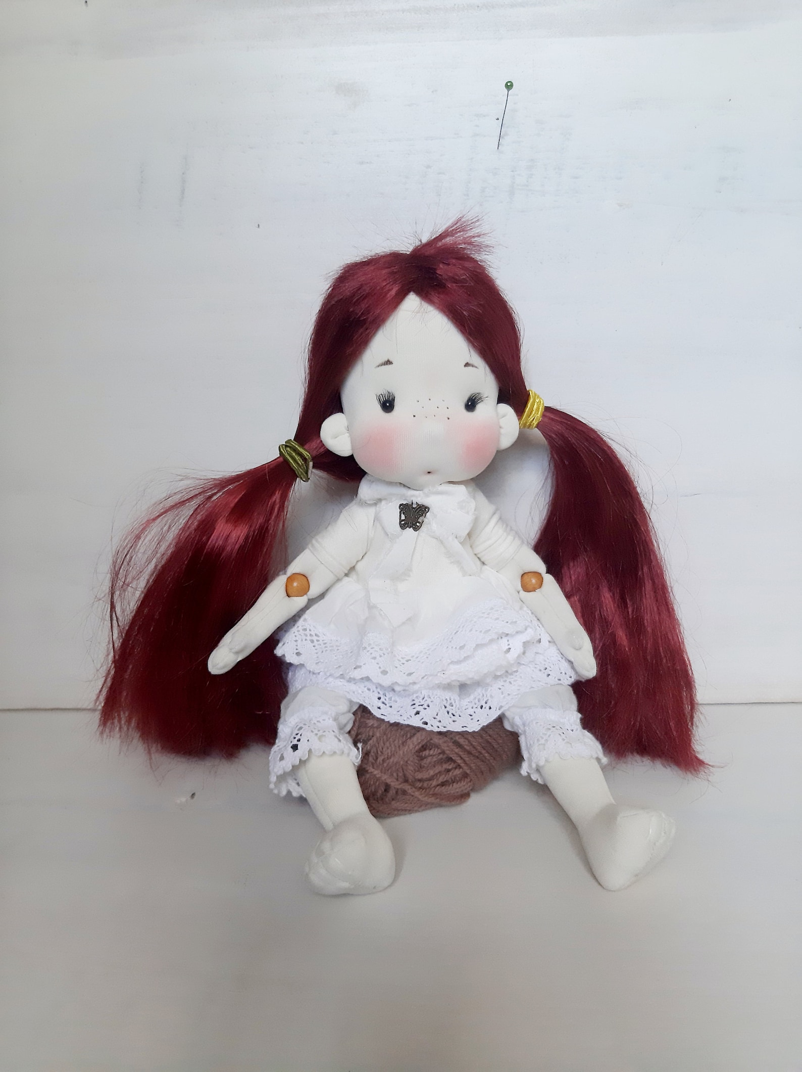 Red haired rag doll doll in white dress ball-jointed doll | Etsy