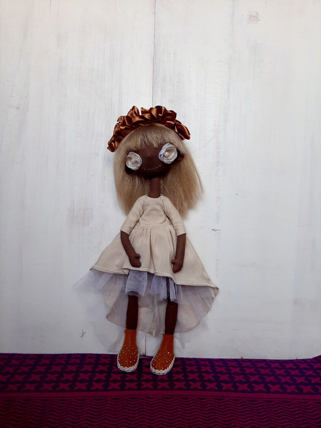 African American Rag Doll Blonde Hair Unique Handmade Cloth Doll Beige ...