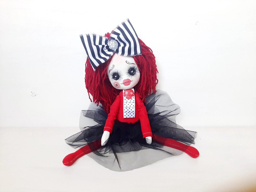 Gothic Style Fabric Doll, Goth Rag Doll in Red Dress and Red Hair ...