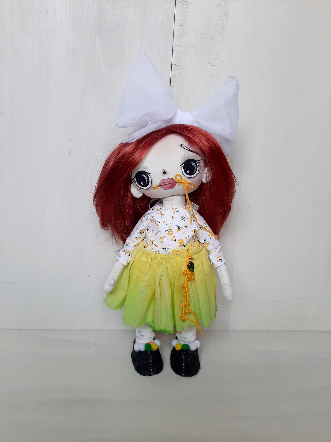 Anime Rag Doll With Red Hair,cloth Doll Cute Zombie,cartoon Zombie Doll ...