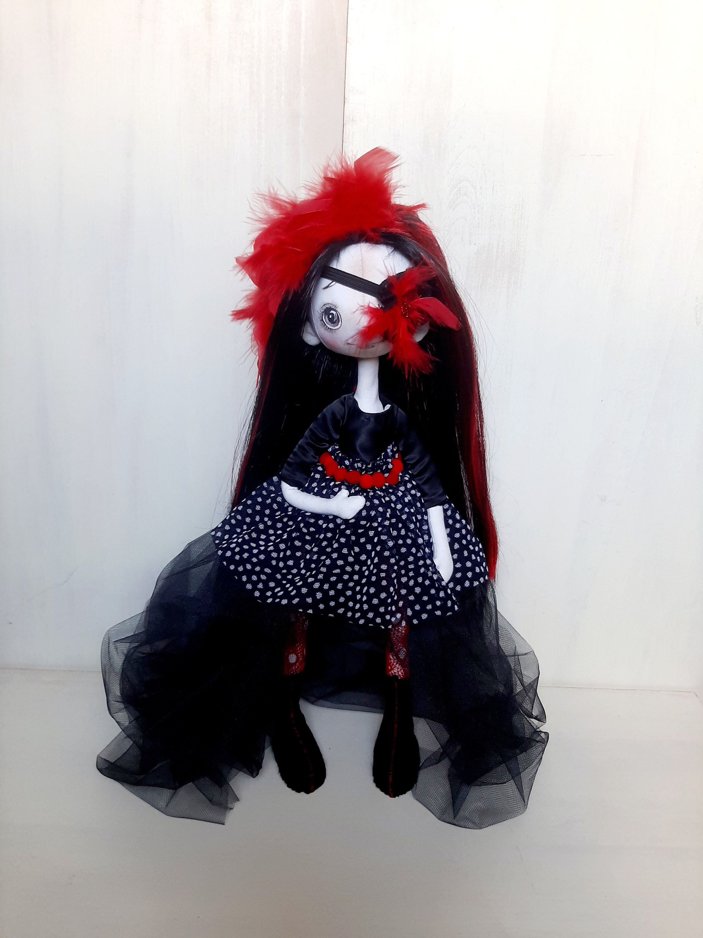 Rag Doll Goth in a Black Dress Fabric Doll Victorian Style - Etsy