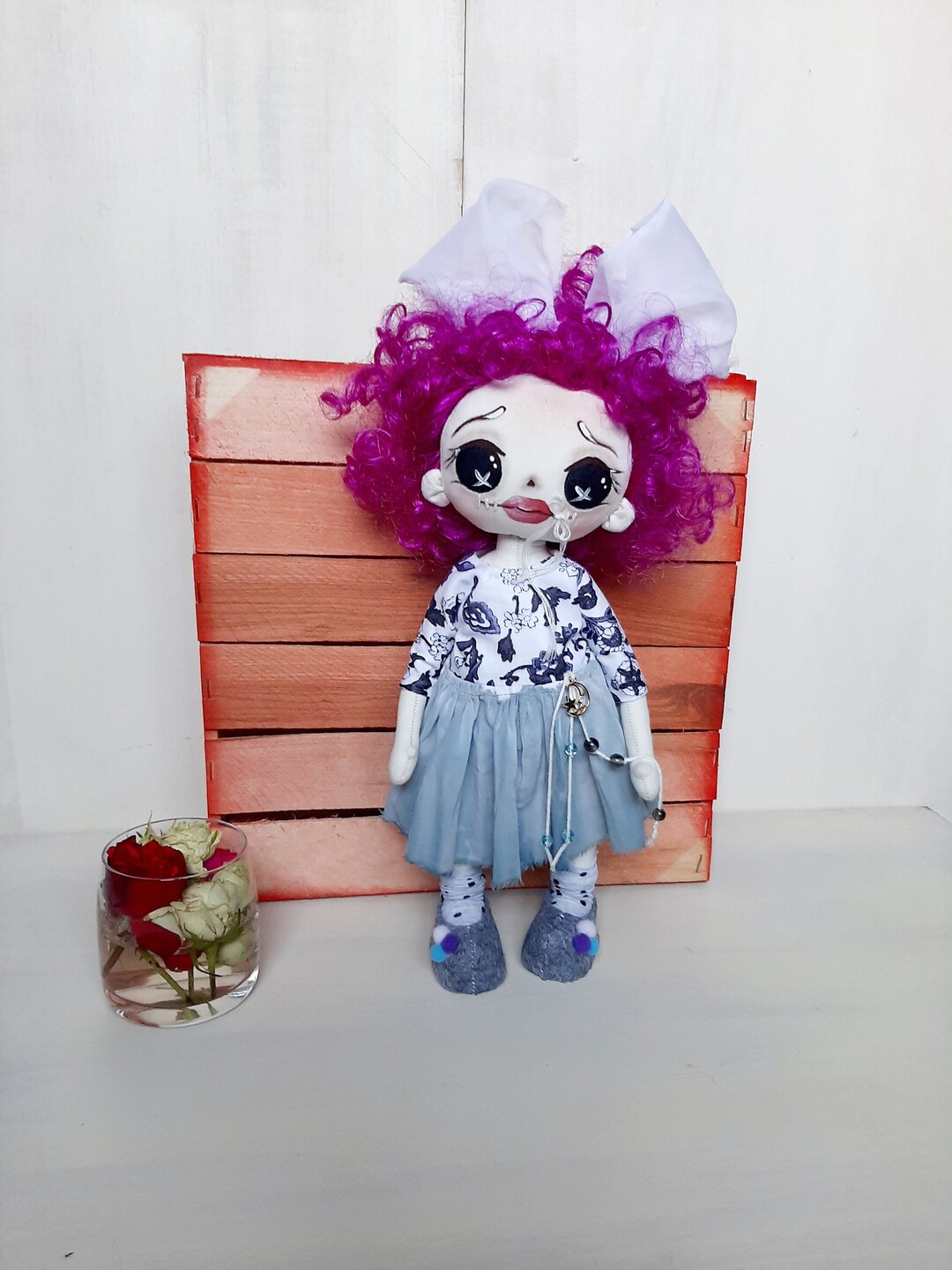 Anime Rag Doll With Purple Hair,cloth Doll Cute Zombie, Cartoon Zombie ...