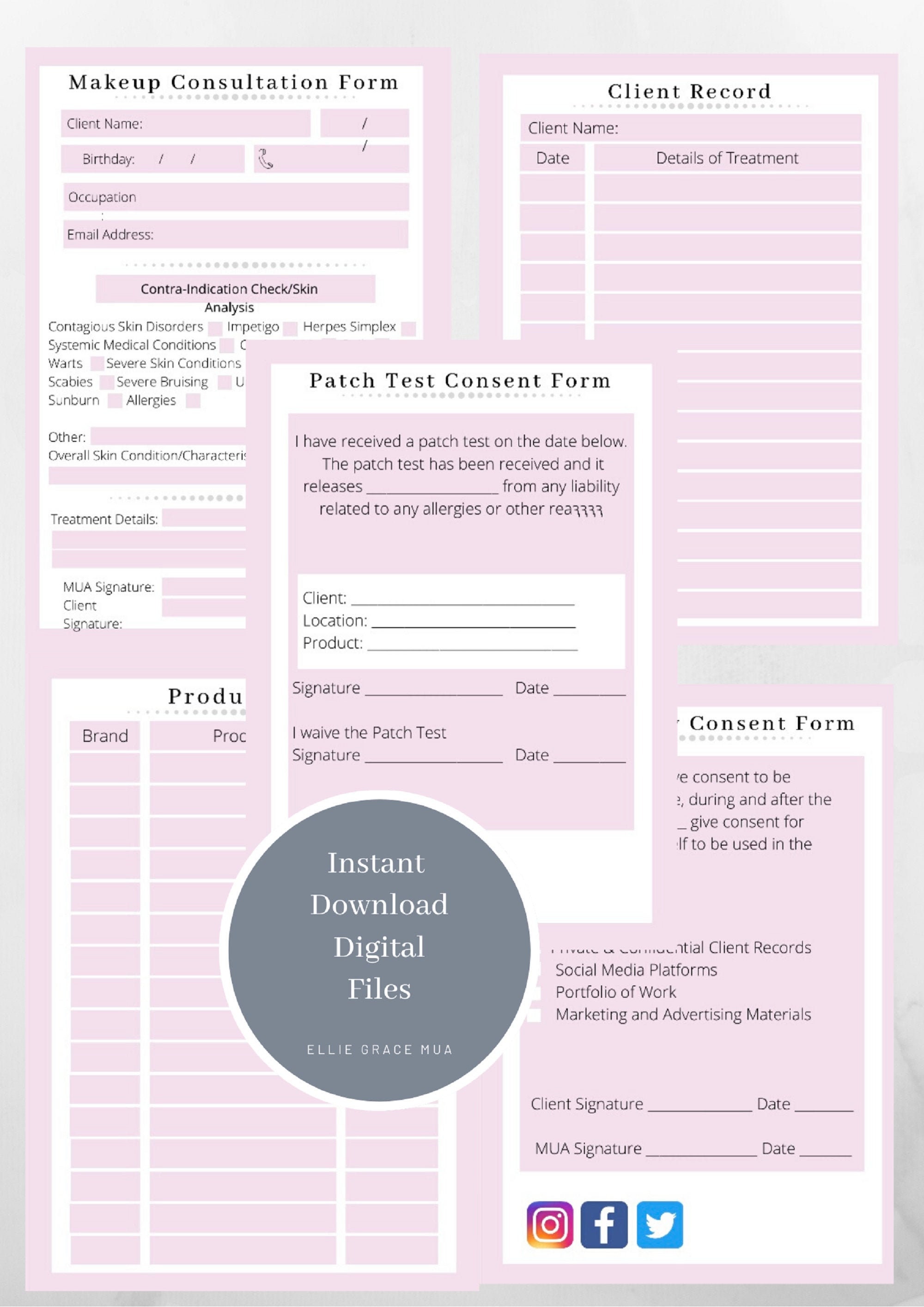 Makeup Artist Forms Client Record Client Consultation Etsy
