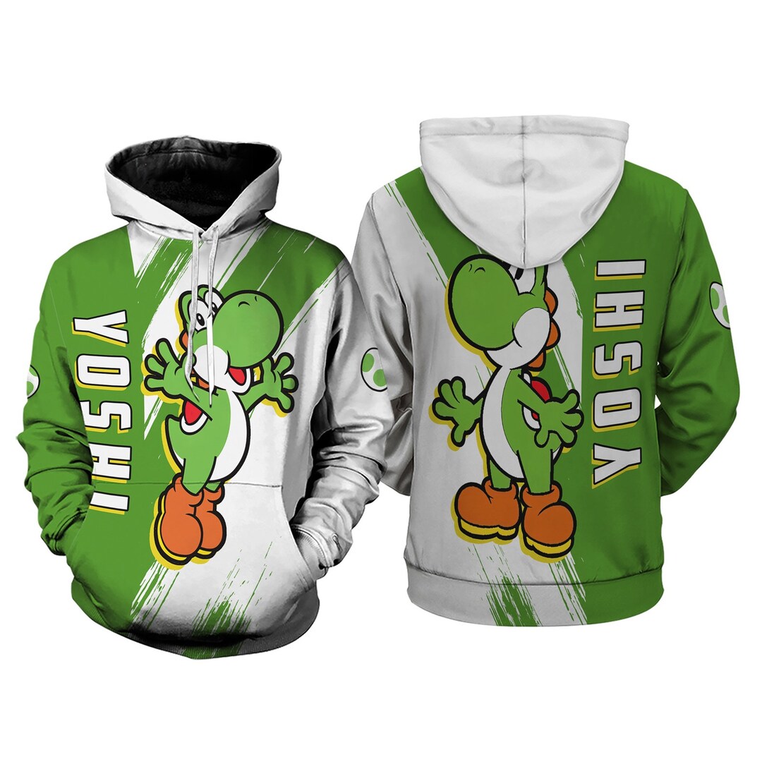 Happy Yoshi Custom Name Full Over Print 3D Hoodie, Super Mario Yoshi ...