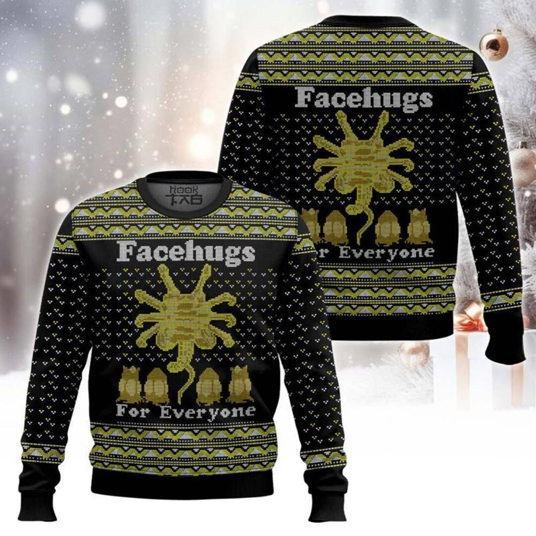 Face Hugs for Everyone Alien Ugly Sweater, Alien Facehugger Ugly ...