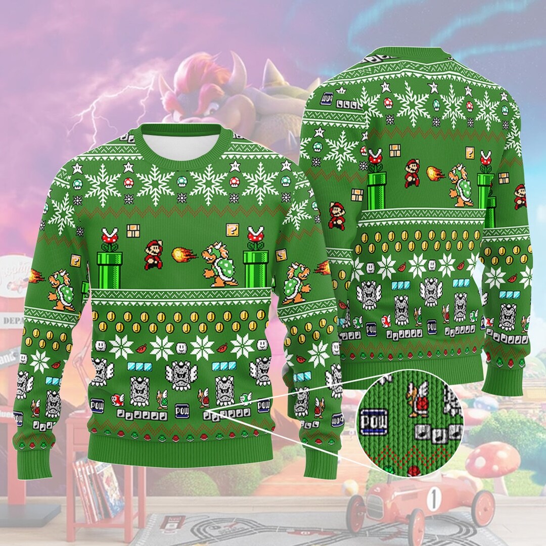 Super Mario Bros Bowser Ugly Christmas Sweatshirt, Super Mario Luigi ...