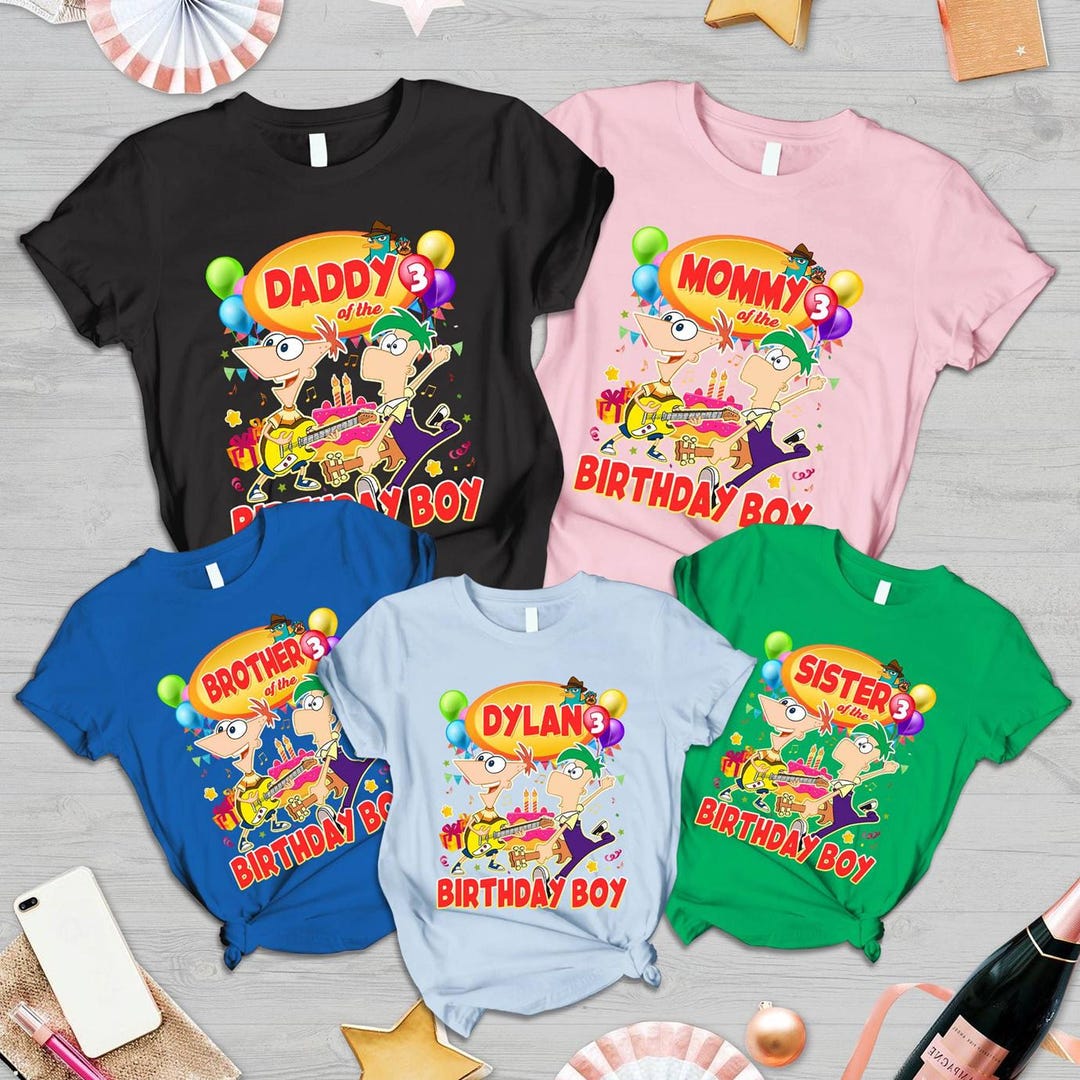 Personalized Phineas and Ferb Birthday Family Matching Comfort Colors ...