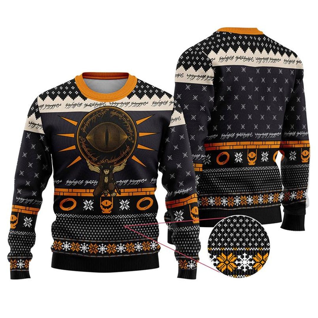 Eye of Sauron Black Knitted Ugly Christmas Sweater, Lord of the Rings ...