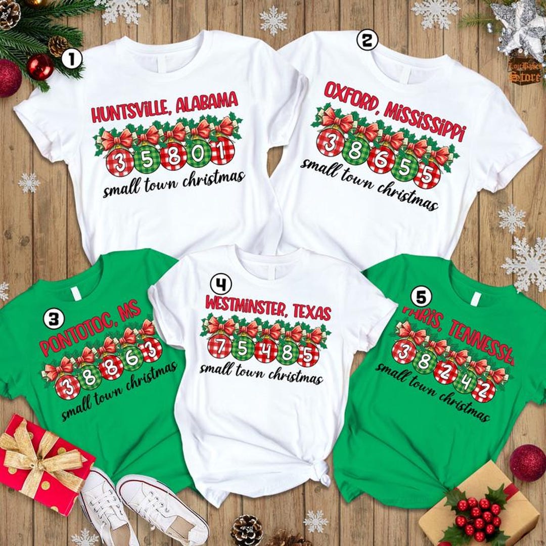 Custom Small Town Christmas Comfort Colors Shirt, Custom Zip Code Shirt ...