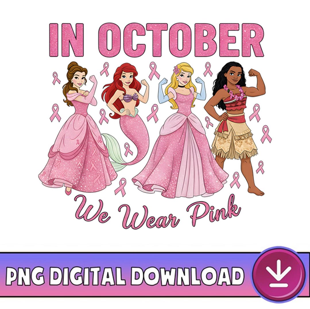 In October We Wear Pink Princess PNG, Disneyland Cancer Awareness, Pink ...