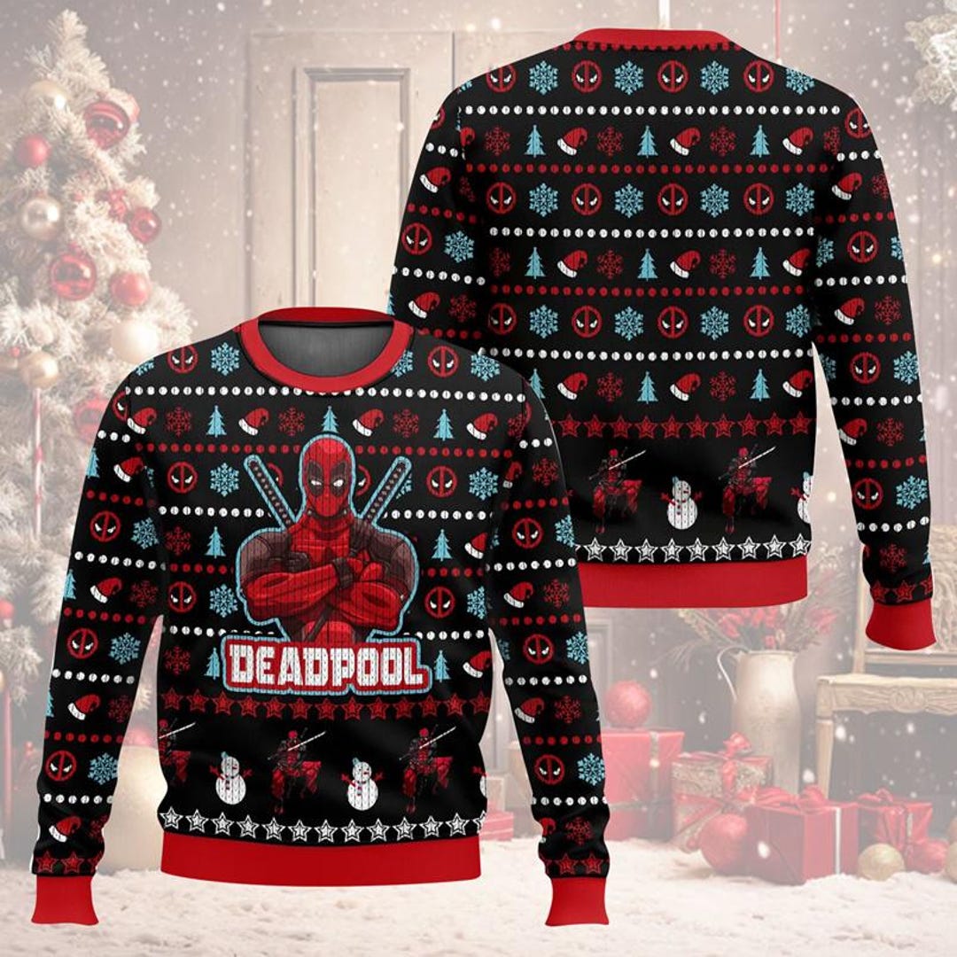 Deadpool Comics Ugly Christmas Sweater, Deadpool Wolverine Sweatshirt ...