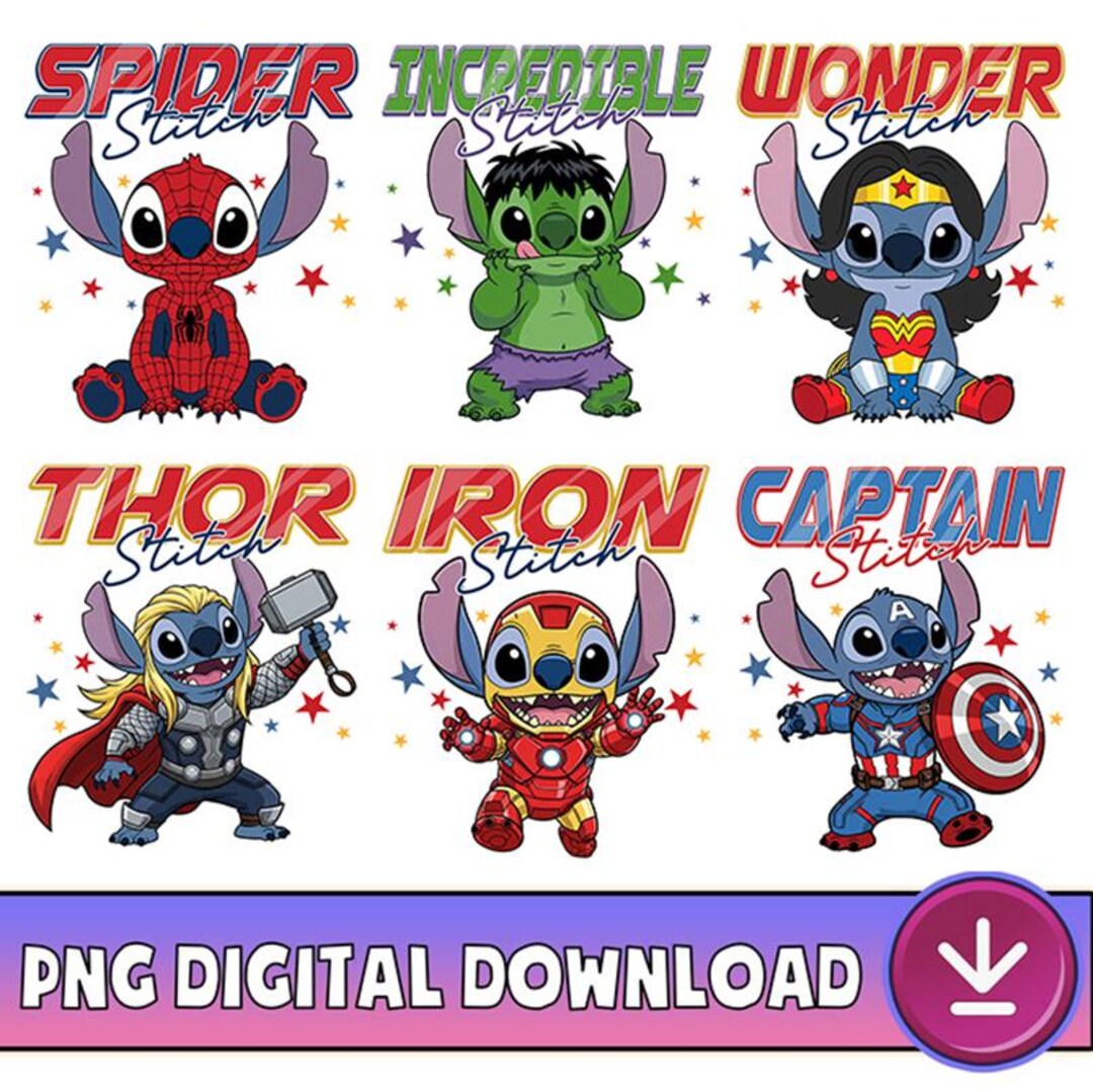 Superhero Stitch PNG Bundle, Avengers Stitch Png, Superhero Birthday ...