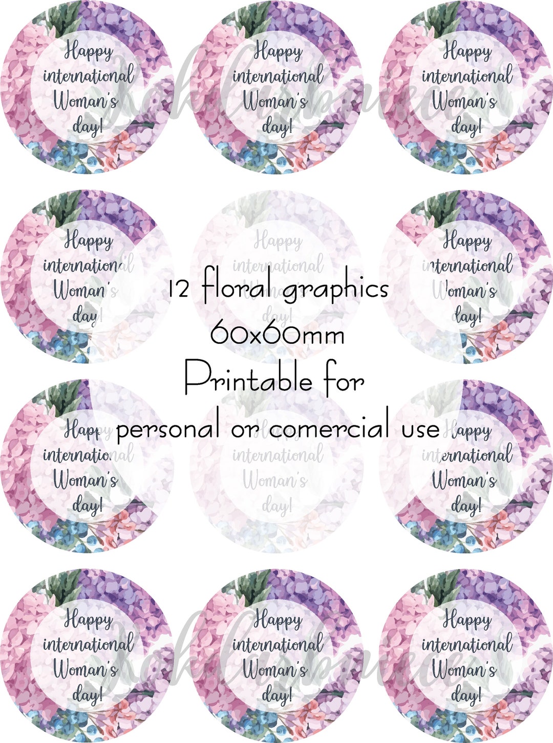 International Women's Day Stickers - Printable PDF Tags, Floral Decor ...