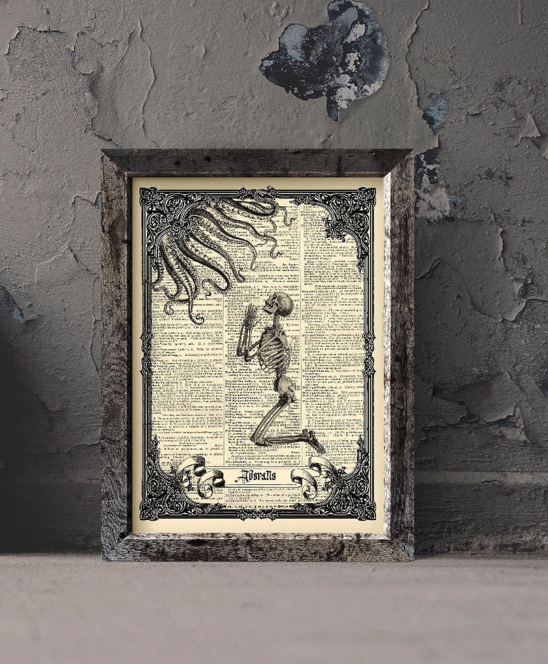 Eldritch Horror Art Print: Gothic Skeleton Praying to Octopus God - Etsy