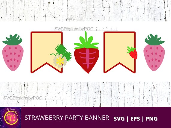 Strawberry Party Banner SVG Party Banner Template SVG - Etsy