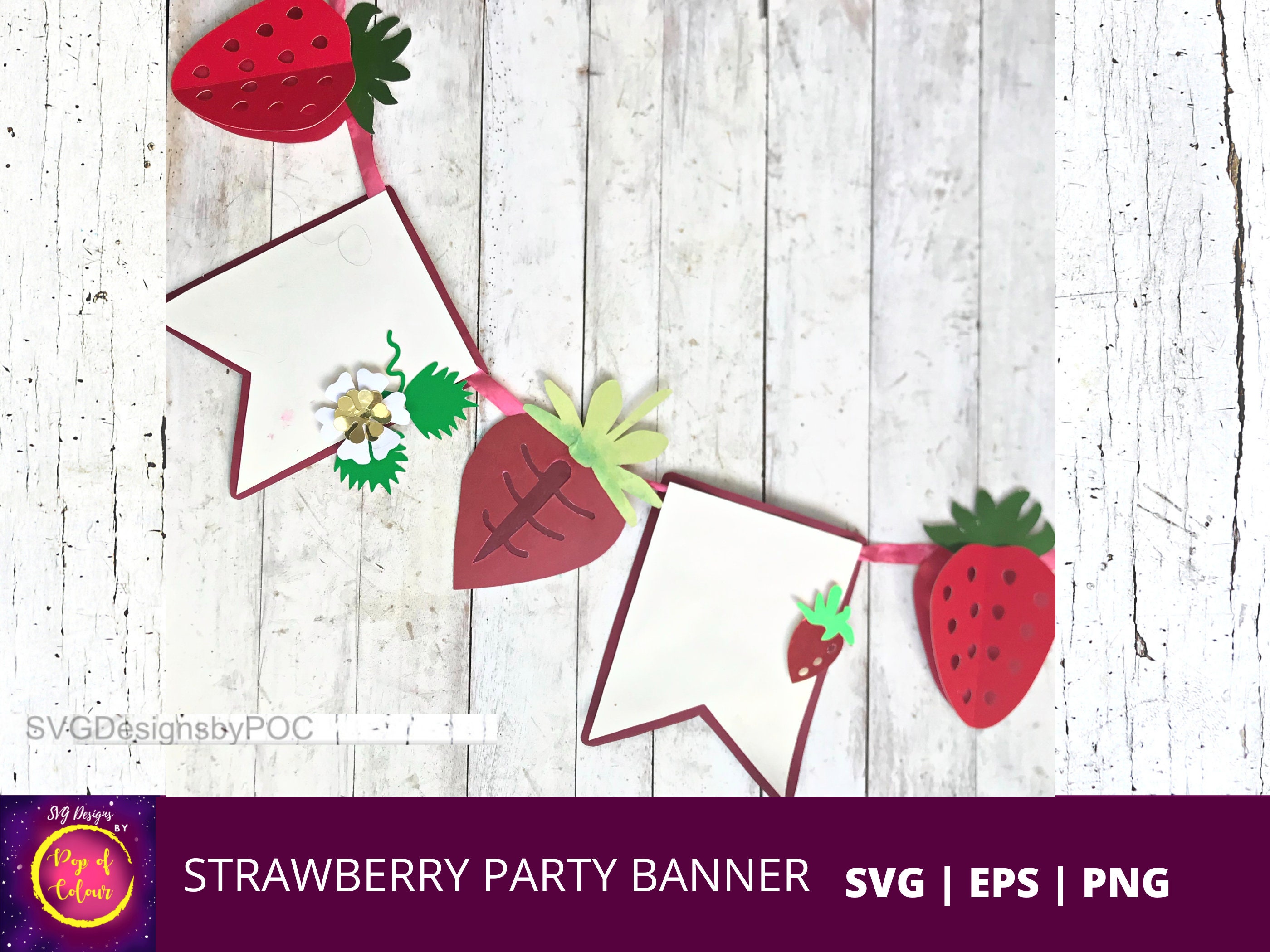 Strawberry Party Banner SVG Party Banner Template SVG Strawberry ...